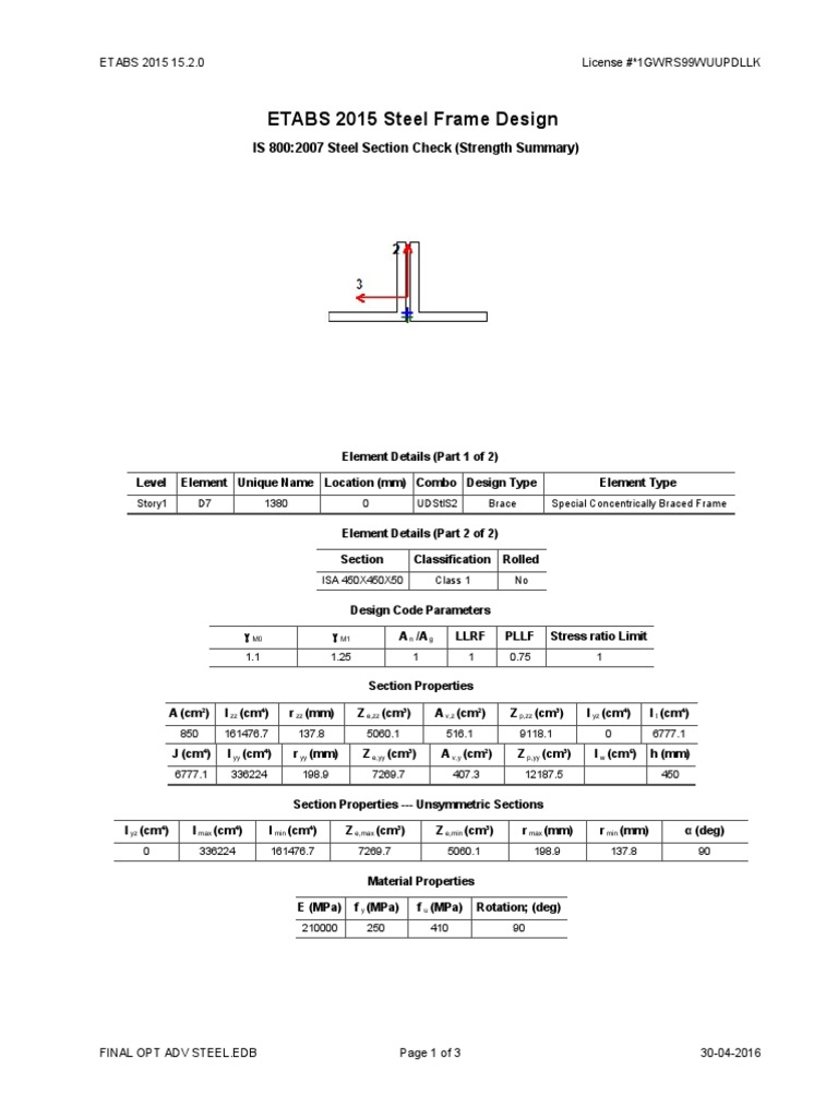 ETABS 2015 Steel Frame Design: IS 800:2007 Steel Section Check (Strength Summary) | PDF