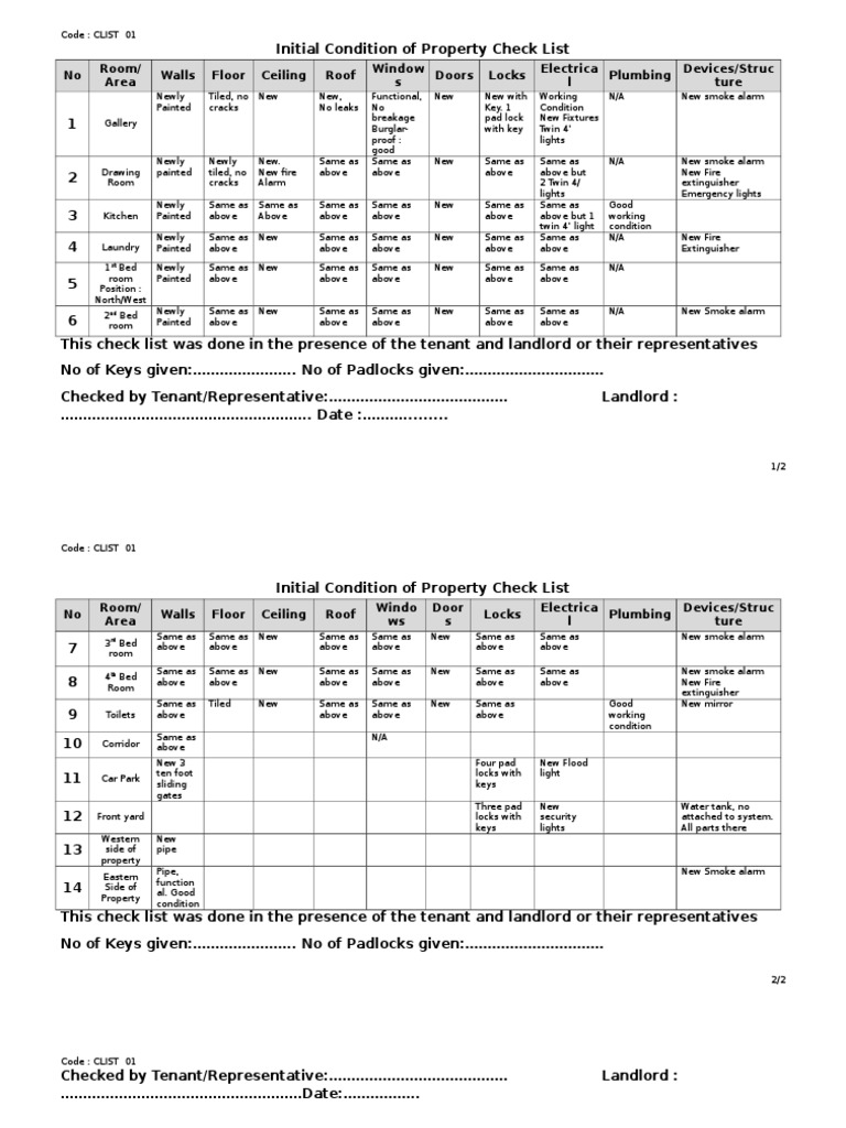 Initial Check Sheet | PDF