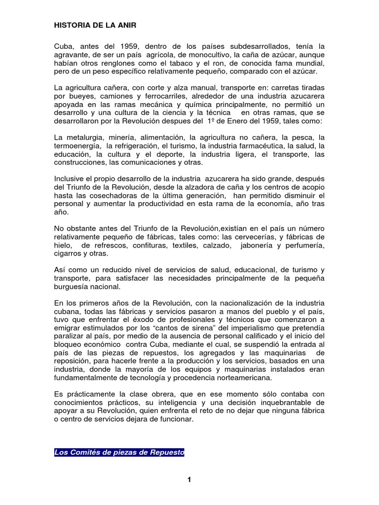 Historia ANIR | PDF | Cuba | Sindicalismo