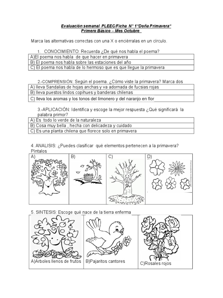 Evaluación sobre el poema Doña Primavera | PDF