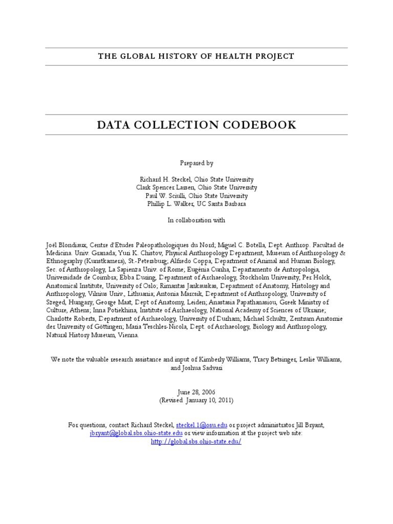 Global Health Project Data Codebook | PDF | Skull | Human Tooth