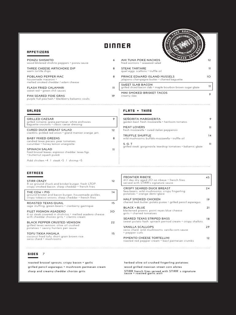 STIRR Dallas Deep Ellum Dinner Menu | PDF | Salad | Hamburgers