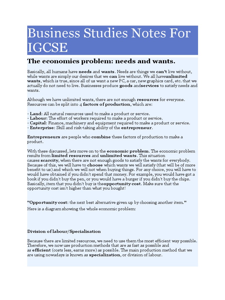 Business Studies Notes For IGCSE | PDF | Franchising | Taxes