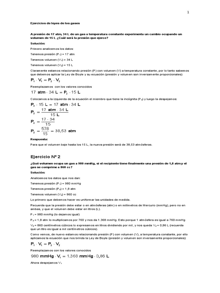 Ejercicios de Leyes de Los Gases | Celsius | Gases