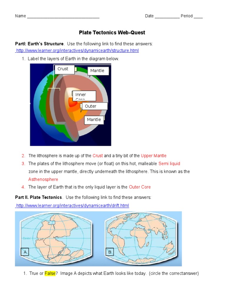 Plate Tectonics Web Quest Student | PDF | Plate Tectonics | Geological ...