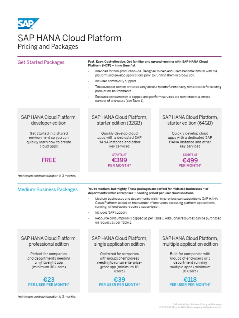 SAP HANA Cloud Platform Pricing and Packaging | PDF | Sap Se | Cloud Computing