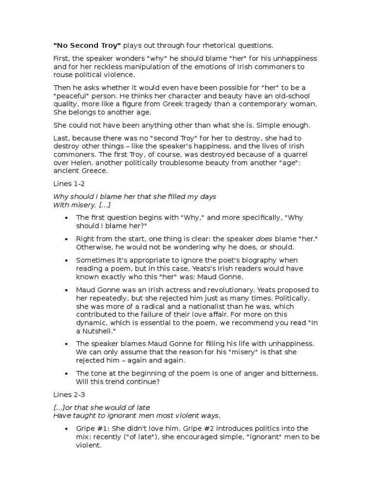 No Second Troy | PDF | Helen Of Troy | W. B. Yeats