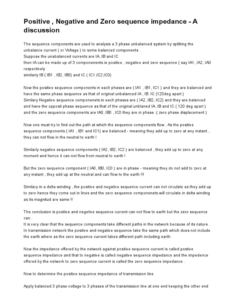 Power System Protection - Positive, Negative and Zero Sequence ...