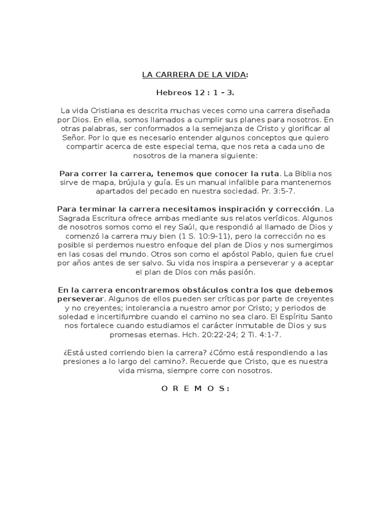 La Carrera De La Vida Pdf Cristo Título Dios