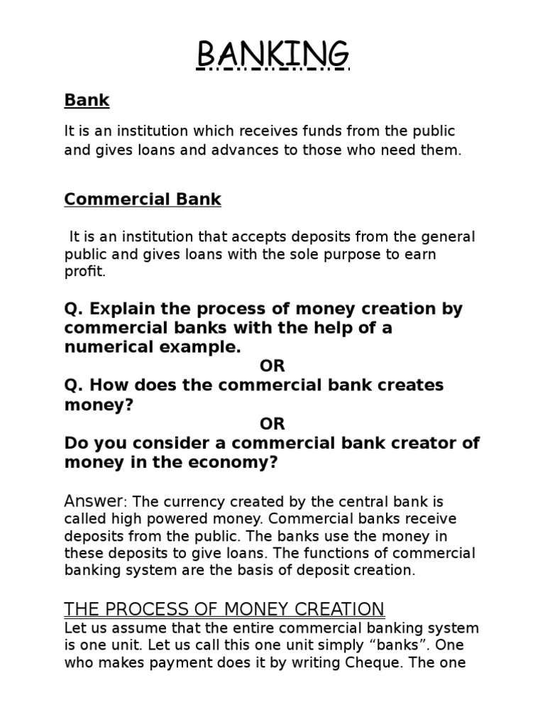 Money Creation Process by Commercial Banks | PDF