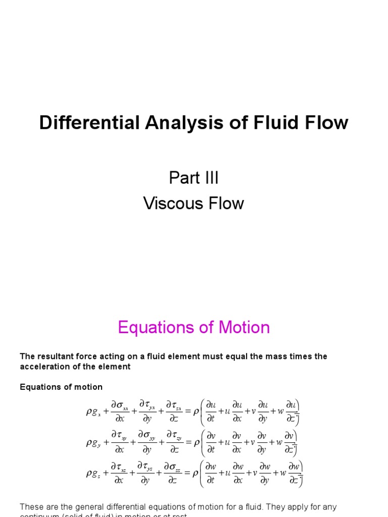 CH 6 Differential Analysis of Fluid Flow Part III Viscous Flow | PDF ...