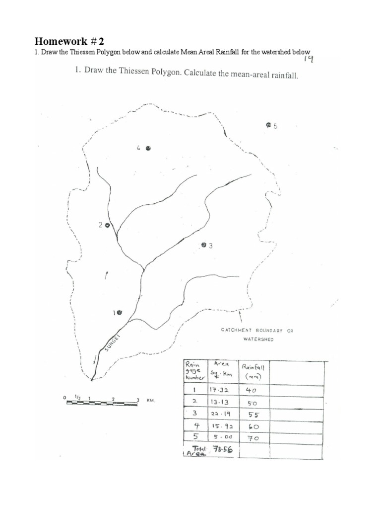 Homework # 2: 1. Draw The Thiessen Polygon Below and Calculate Mean Areal Rainfall For The ...