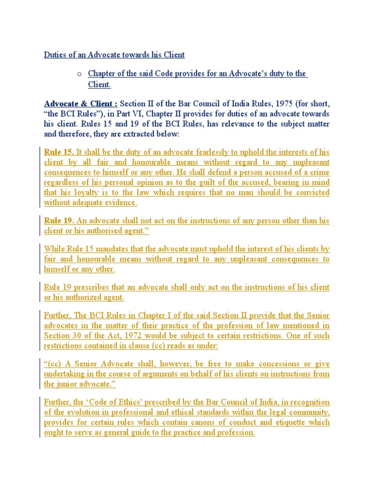 Advocate's Duties to Clients Explained | PDF | Advocate | Lawyer