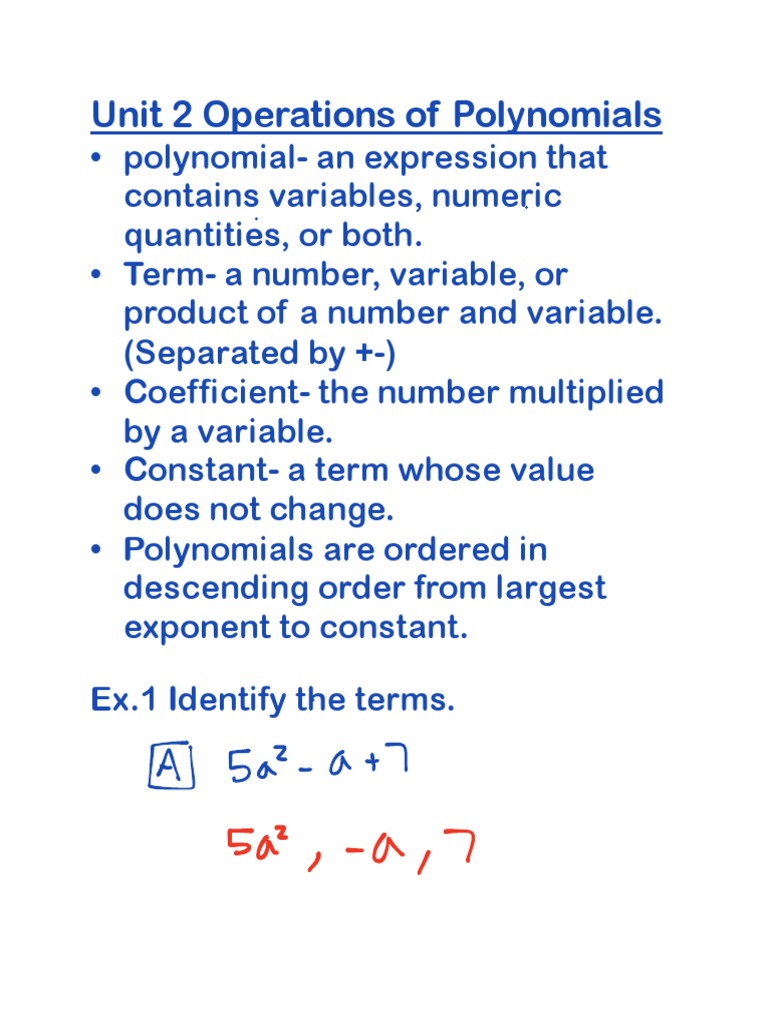 Unit 2 Operations of Polynomials | PDF | Polynomial | Complex Number