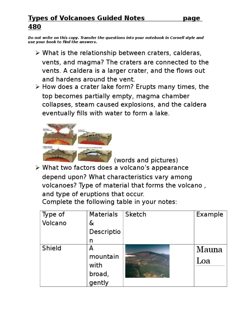 Types of Volcanoes Guided Notes | PDF | Volcano | Types Of Volcanic ...