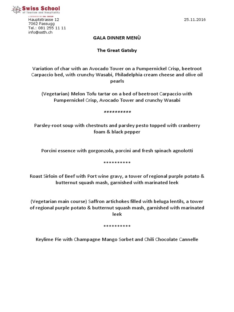 Gala Dinner Menu English | PDF