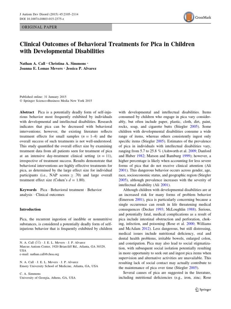 Clinical Outcomes of Behavioral Treatments For Pica in Children With ...