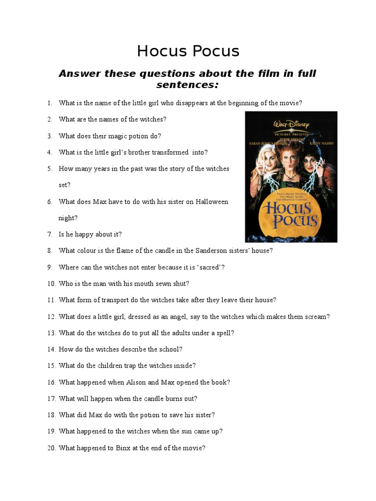 Hocus Pocus Comprehension Questions | PDF