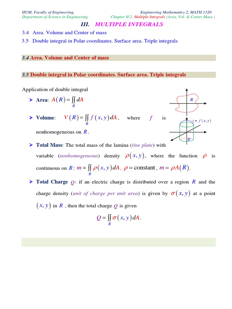 Multiple Integrals: Area, Volume & Mass | PDF | Integral | Area