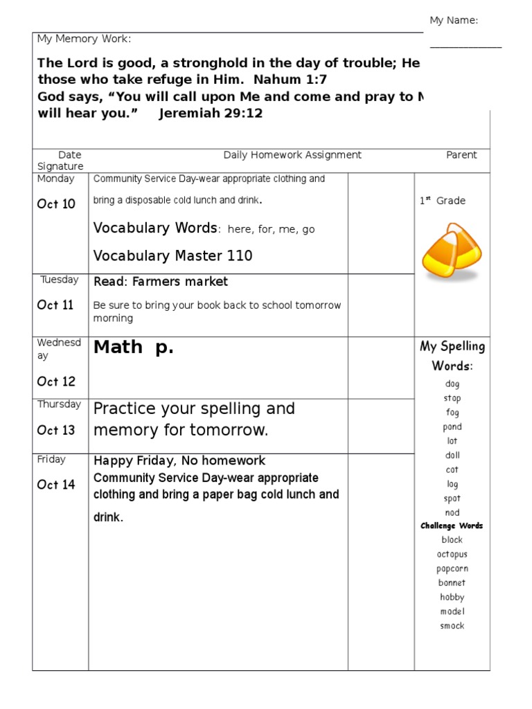 Black Oct 10 2016 First Grade Homework Packet | PDF