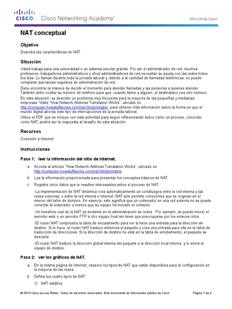 11.0.1.2 Conceptual NAT Instructions | PDF | Enrutador (Computación) | Dirección IP