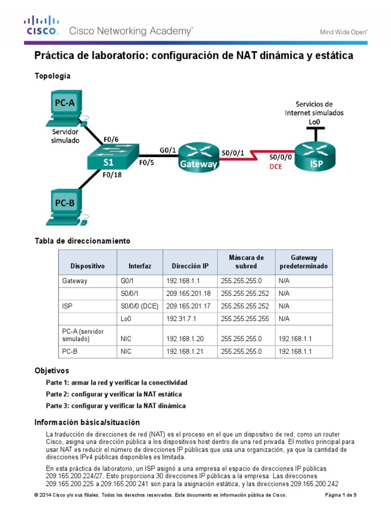 11.2.2.6 Lab - Configuring Dynamic and Static NAT | PDF | Dirección IP | Enrutador (Computación)
