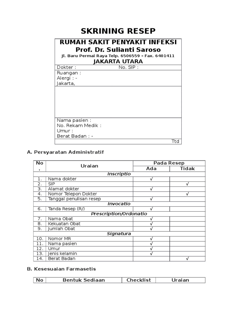 Form Skrining Resep | PDF