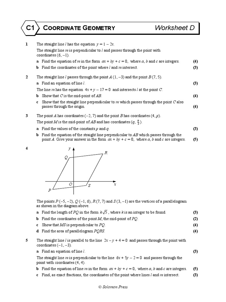 Coordinate Geometry Worksheet | PDF | Line (Geometry) | Perpendicular