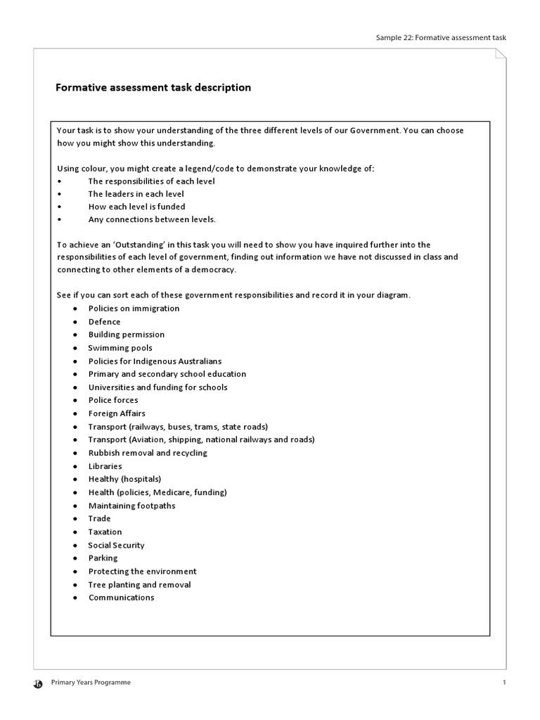 Sample 22: Formative Assessment Task | PDF