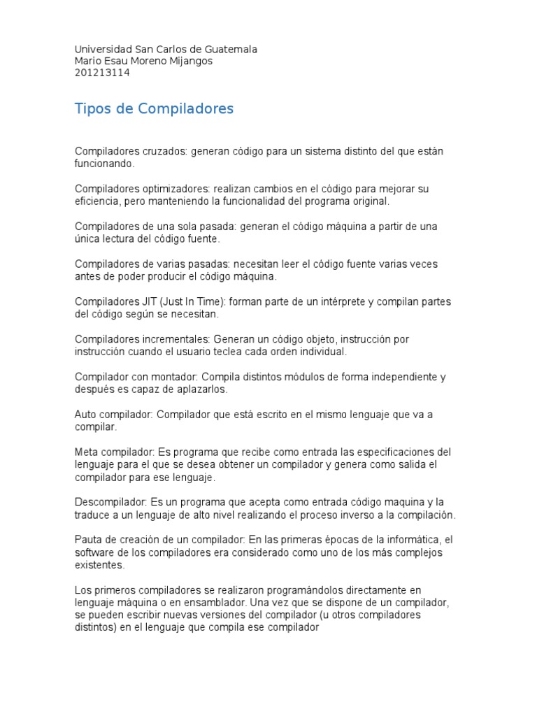 Tipos de Compiladores | PDF