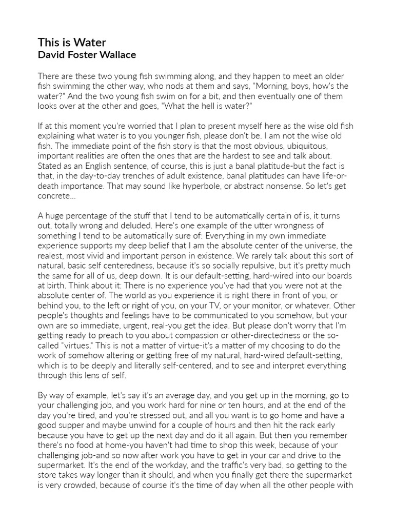 This Is Water - David Foster Wallace | PDF | Religion And Belief | Science
