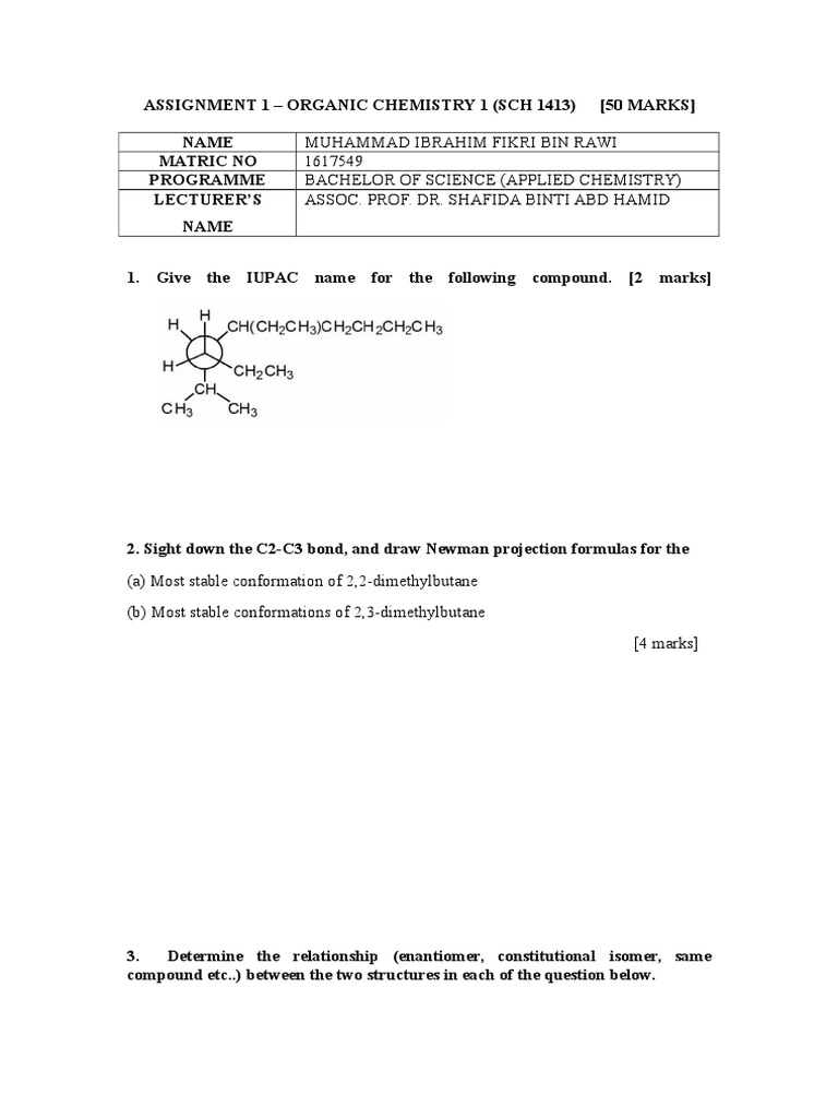 Ochem Assignment 1 | PDF