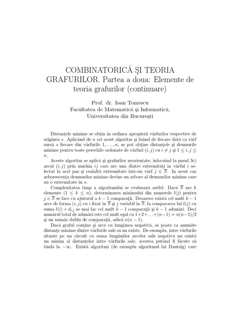 Combinatorica Si Grafuri 2 PDF | PDF
