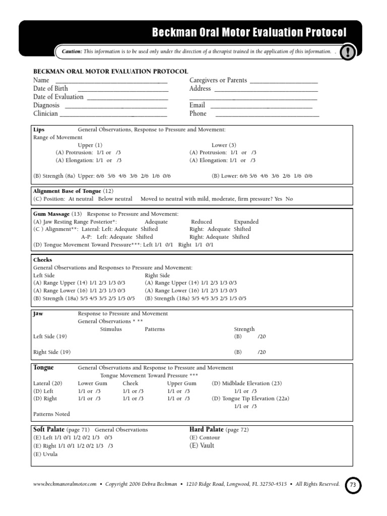 Beckman Oral Motor Evaluation Protocol | PDF