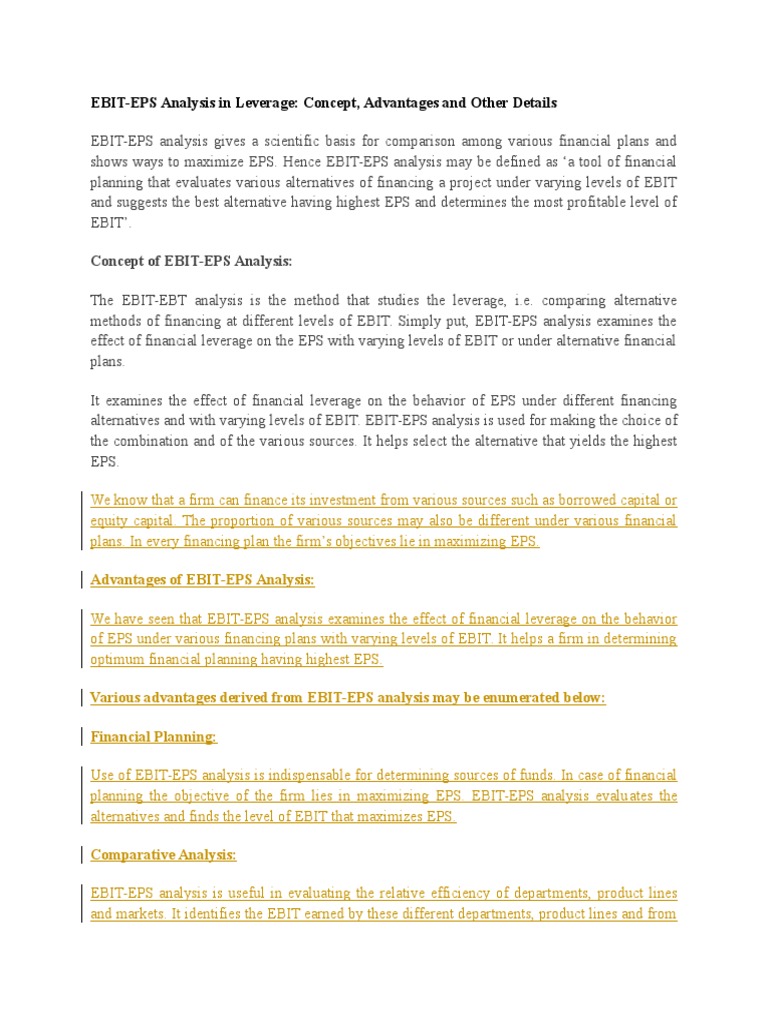 Ebit Eps Analysis | PDF | Capital Structure | Earnings Before Interest