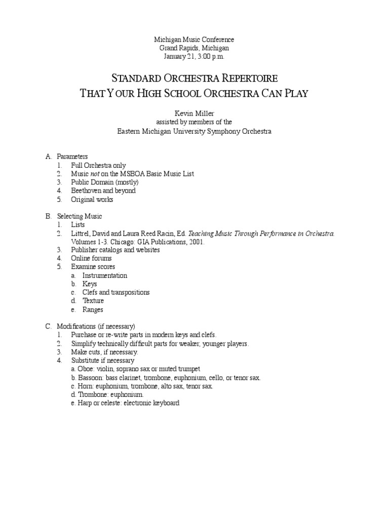 Approachable Repertoire For HS Orchestra | PDF | Orchestras | Saxophone