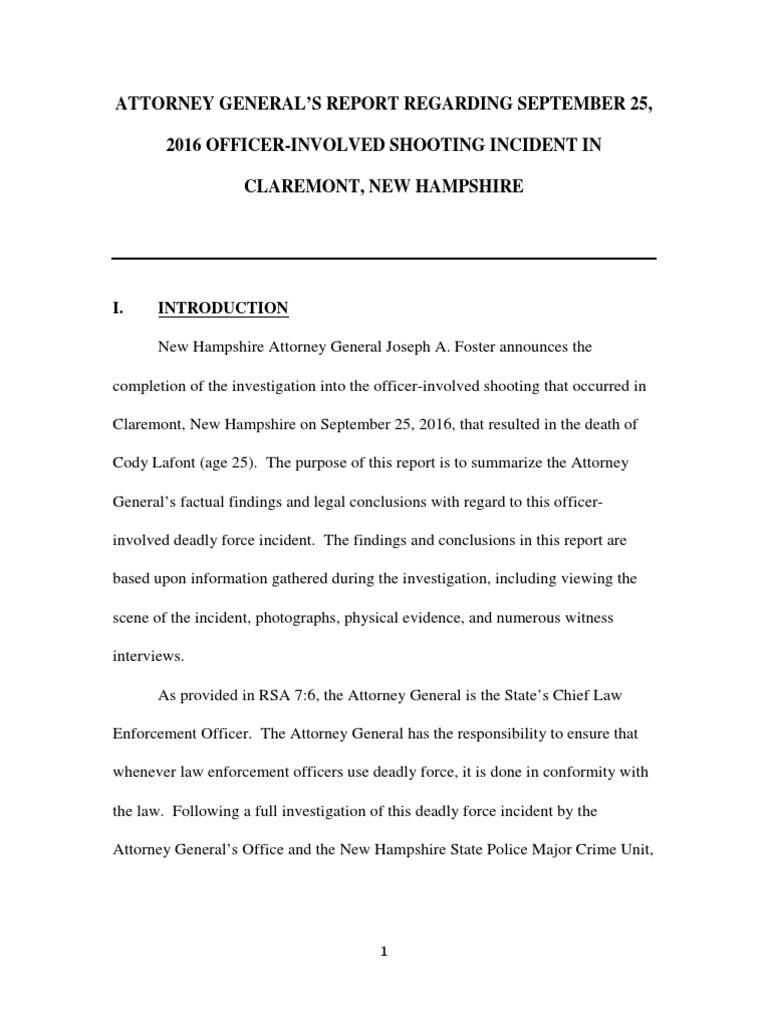 Claremont Officer Involved Shooting Report | PDF | Deadly Force ...