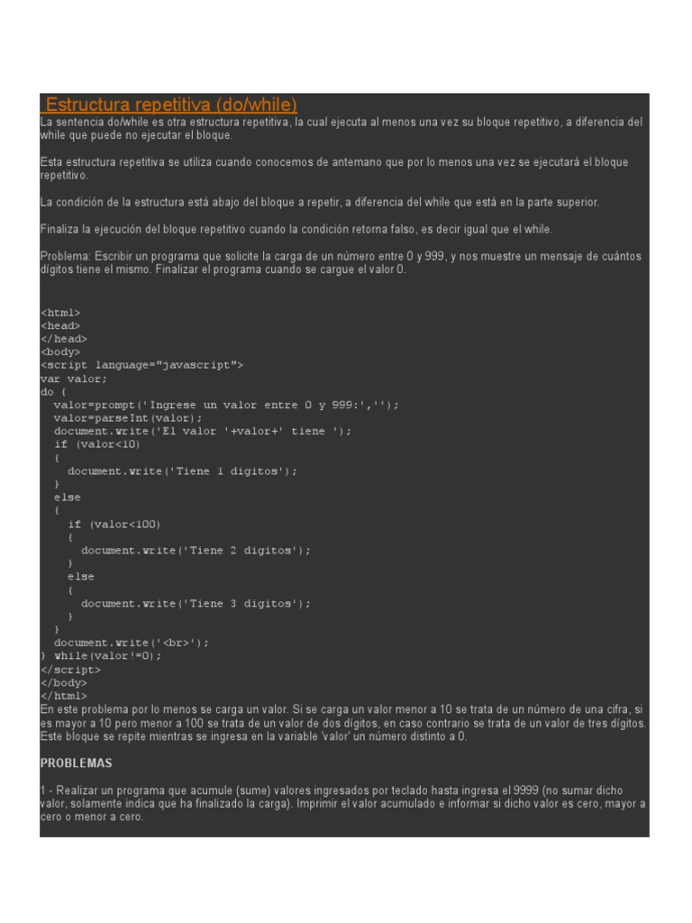Estructura Repetitiva - HTML | PDF | Script Java | Lenguaje de programación