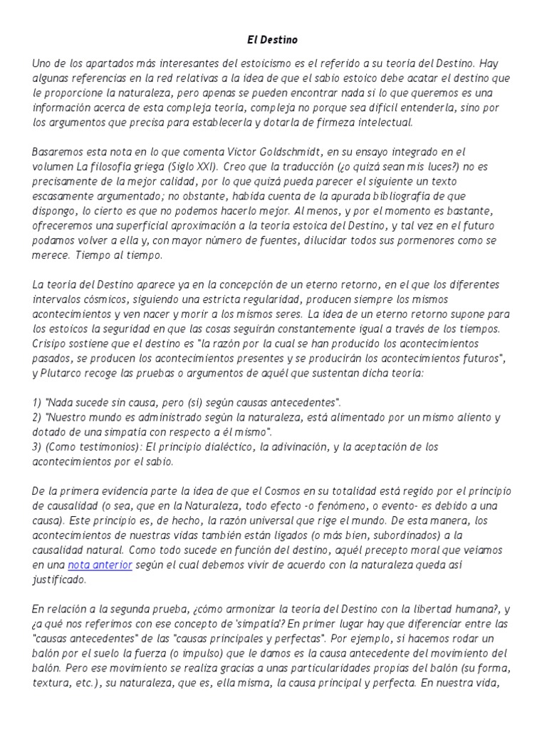 El Destino | PDF | Estoicismo | Causalidad