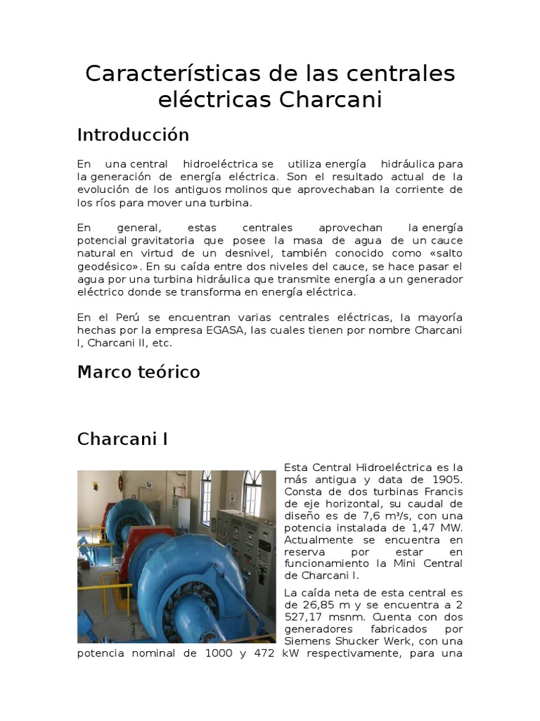 Características de Las Centrales Eléctricas Charcani | PDF | Generación eléctrica | Turbina