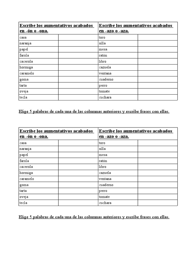Ejercicios de Aumentativos en Español | PDF