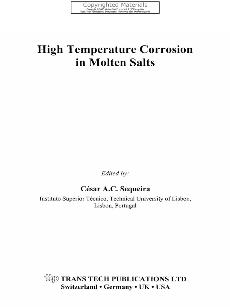 High Temperature Corrosion in Molten Salts PDF | PDF | Corrosion ...