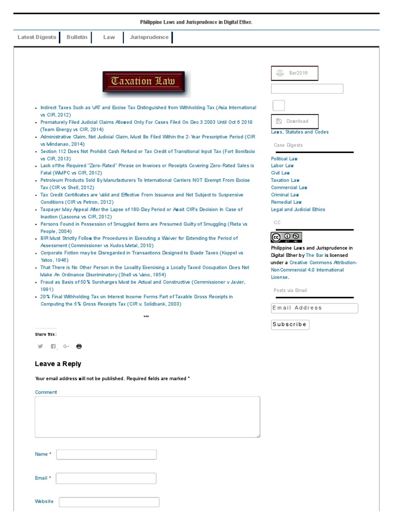 Case Digests Taxation Law - Philippine Landmark Cases | PDF | Taxes ...