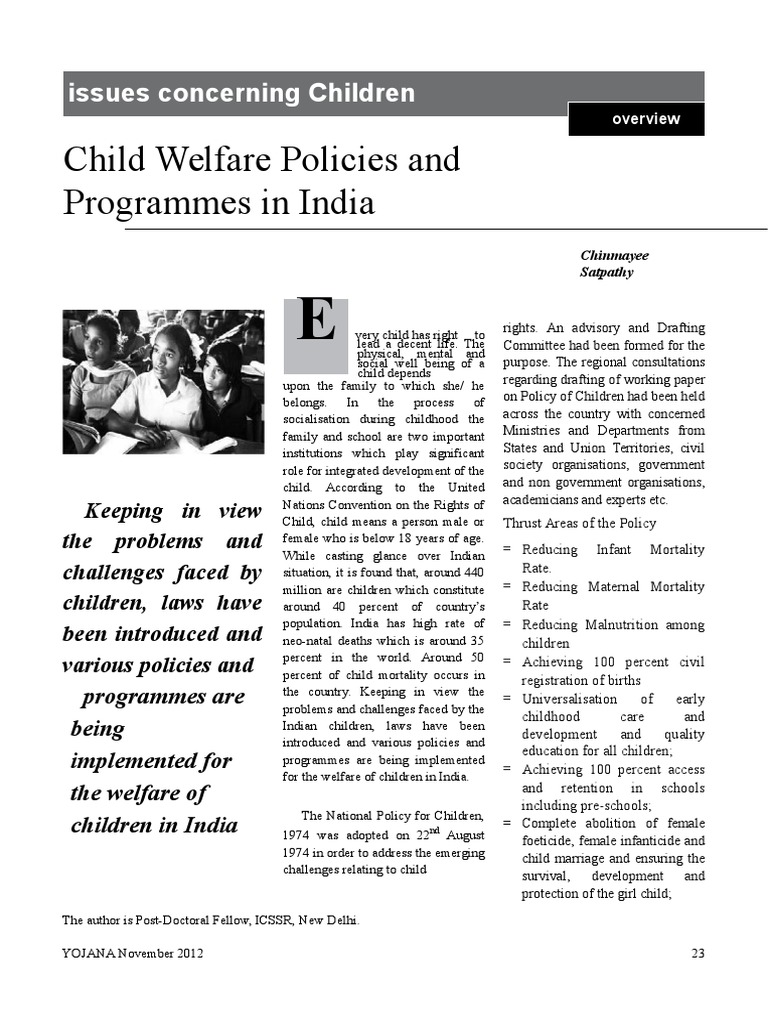 Child Welfare Policies and Programs in India | PDF | Child Protection ...