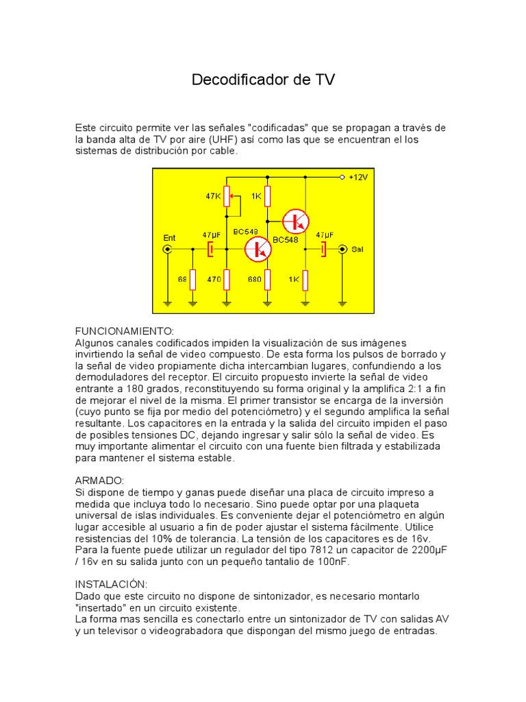 Decodificador De Tv Pdf Televisión Placa De Circuito Impreso