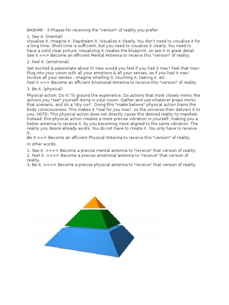 Bashar-3 Steps of Manifestation | PDF | Senses | Reality