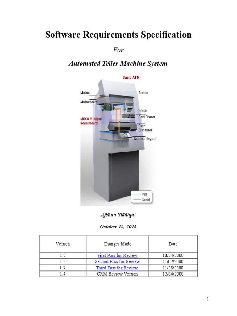 Software Requirements Specification Automated Teller Machine System Pdf Automated Teller