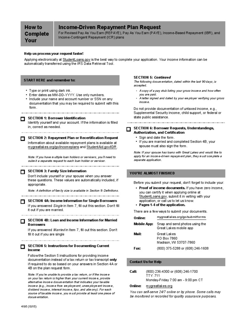 Income-Driven Repayment Request Form | PDF | Student Loans In The ...