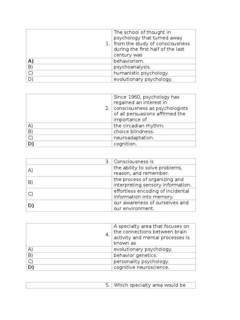 Understanding Consciousness and Sleep Through Multiple-Choice Questions ...