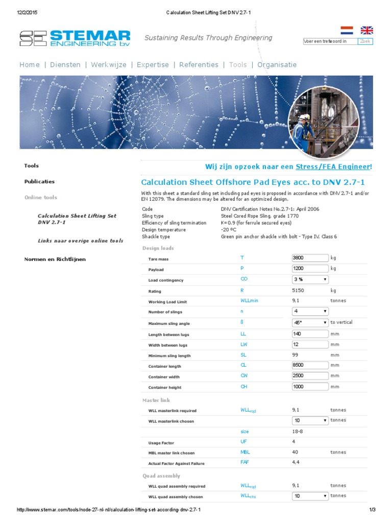 Calculation Sheet Lifting Set DNV 2 | Download Free PDF | Nature